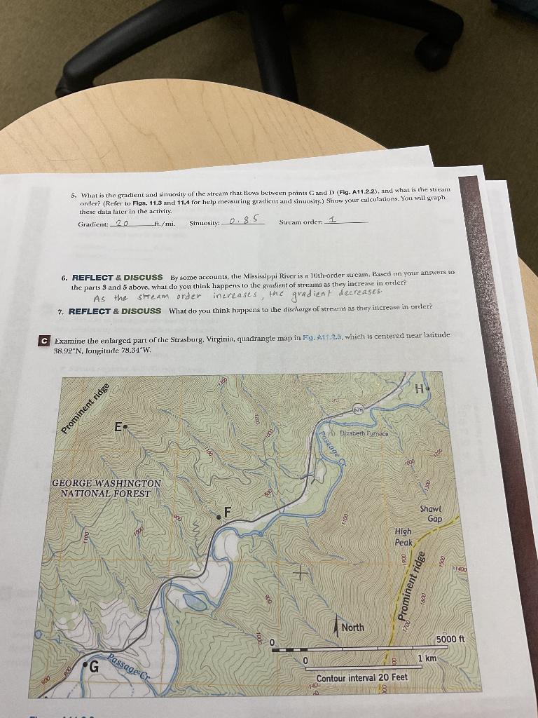 Solved 6. What is the gradiertl and sinuosity of the stream | Chegg.com