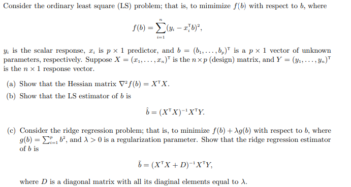Solved Consider the ordinary least square (LS) problem; that | Chegg.com