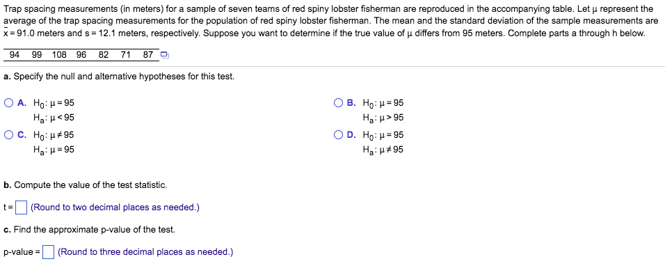 Solved Trap Spacing Measurements In Meters For A Sample Of