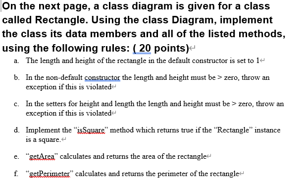 Solved On the next page, a class diagram is given for a | Chegg.com