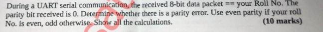 Solved During a UART serial communication, the received | Chegg.com