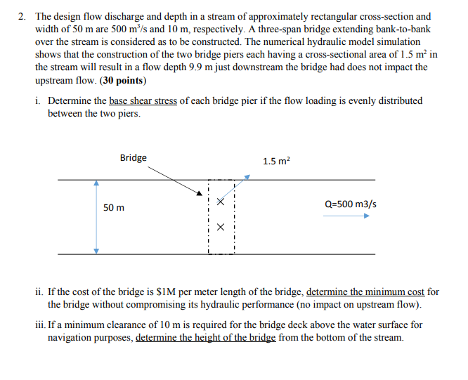 Solved 2. The design flow discharge and depth in a stream of | Chegg.com