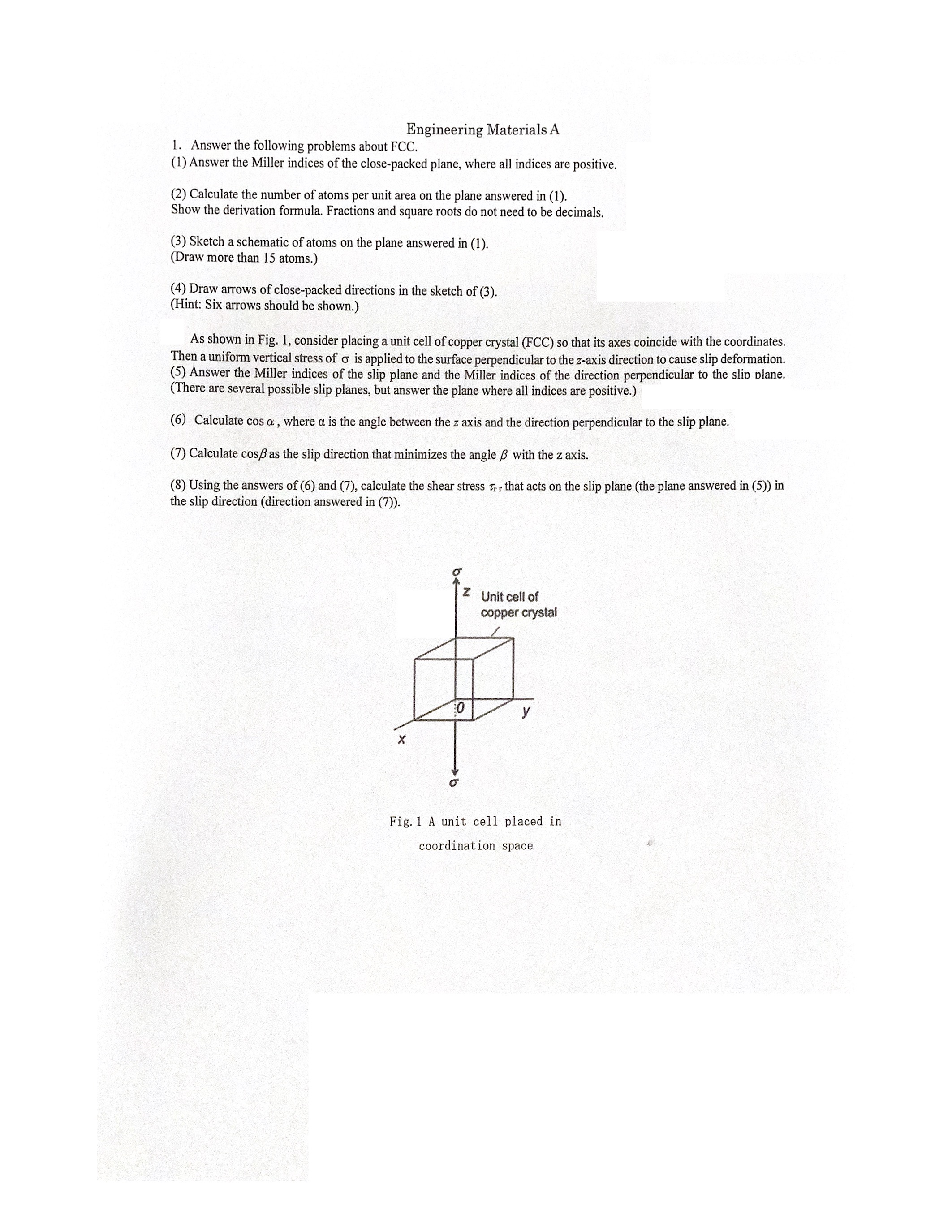 Solved Engineering Materials A 1. Answer the following | Chegg.com