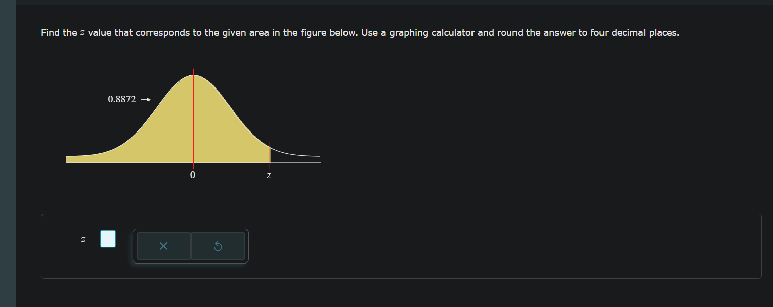 [Solved]: Find the z value that corresponds to the given ar