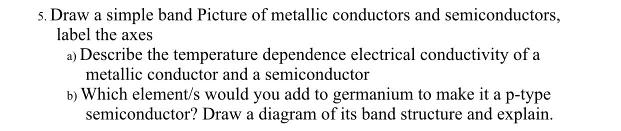 Solved 5. Draw a simple band Picture of metallic conductors | Chegg.com