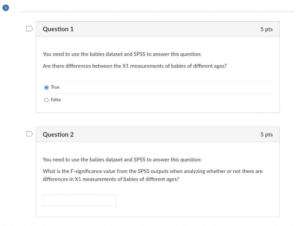 Solved You need to use the babies dataset and SPSS to answer | Chegg.com