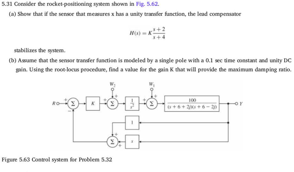 Solved 5.31 Consider the rocket-positioning system shown in | Chegg.com