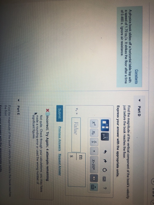 Solved Part C Constants A physics book slides off a | Chegg.com