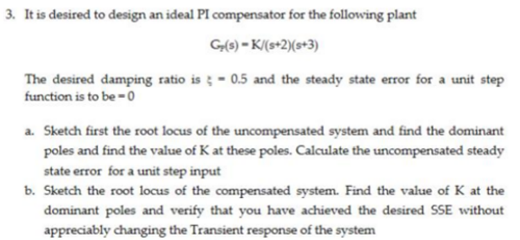 Solved It is desired to design an ideal PI compensator for | Chegg.com