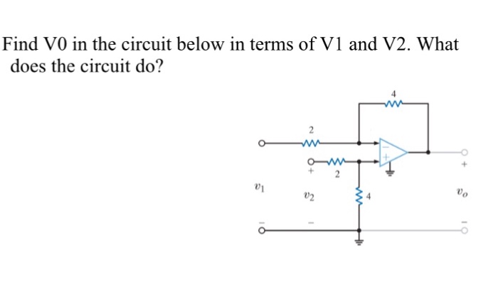Solved Find V0 in the circuit below in terms of VI and V2. | Chegg.com