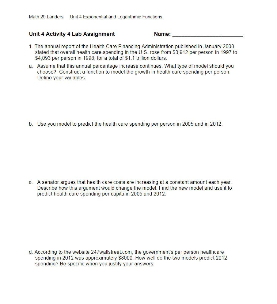Solved Math 29 Landers Unit 4 Exponential and Logarithmic | Chegg.com