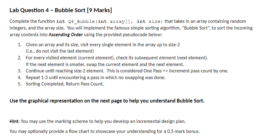 Solved Lab Question 4 - Bubble Sort [9 Marks] Complete the | Chegg.com