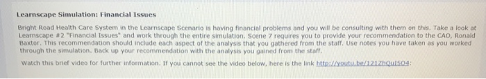 Learnscape Simulation: Financial Issues Bright Road | Chegg.com