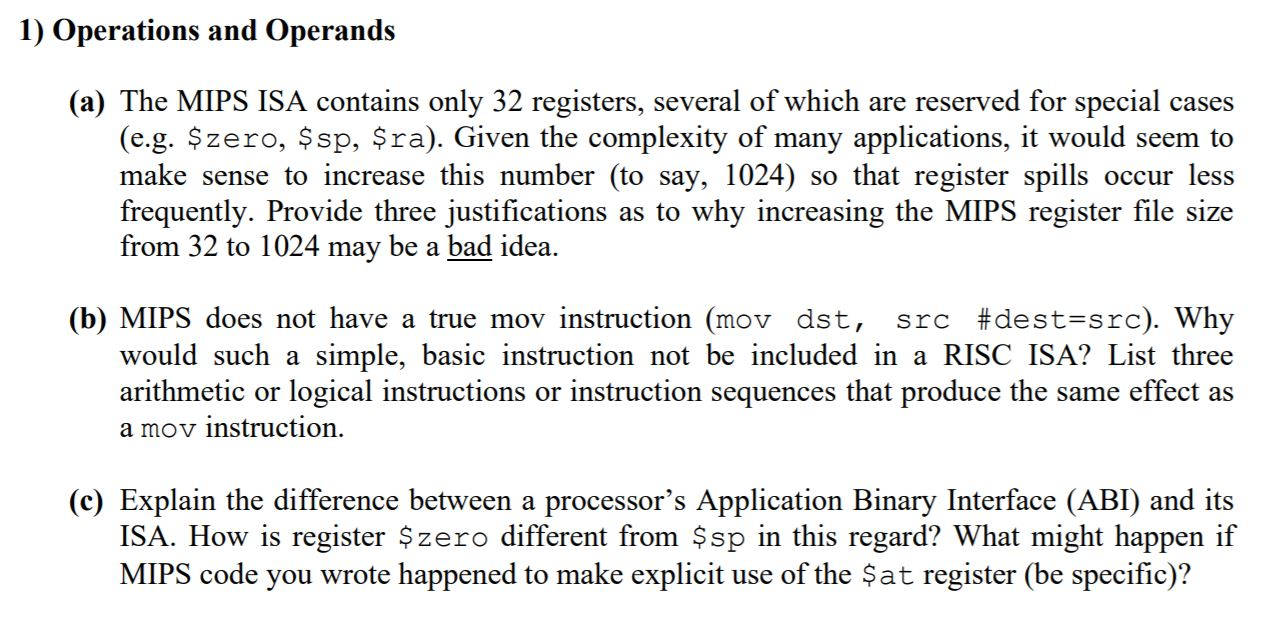 1) Operations and Operands (a) The MIPS ISA contains | Chegg.com