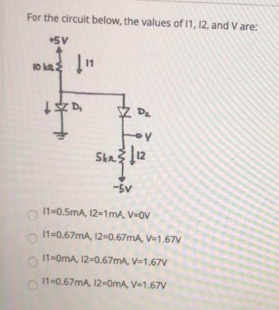Solved For the circuit below, the values of 11,12 , and V | Chegg.com