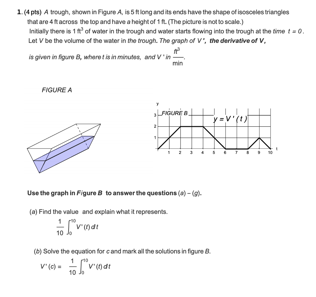 Solved 1. (4 pts) A trough, shown in Figure A, is 5 ft long | Chegg.com