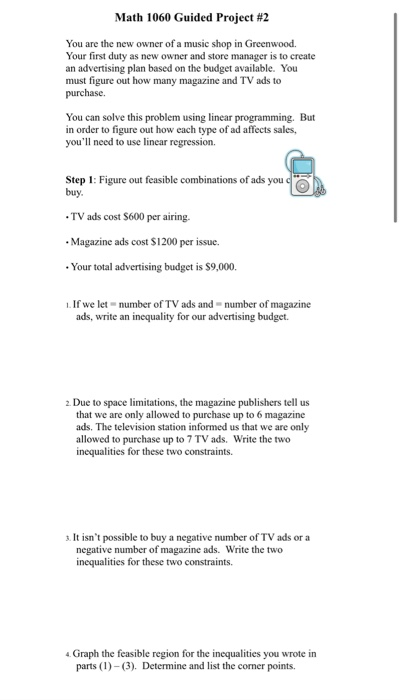 Math 1060 Guided Project #2 You are the new owner of | Chegg.com