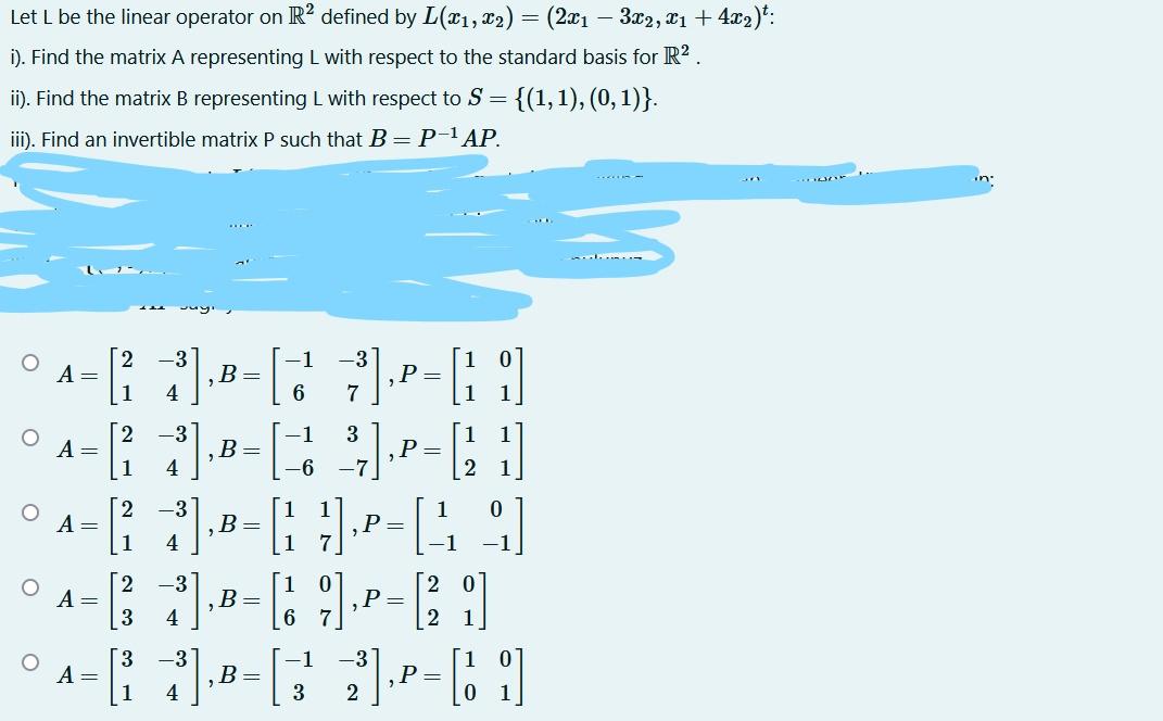 Solved Let L be the linear operator on R2 defined by L(C1, | Chegg.com