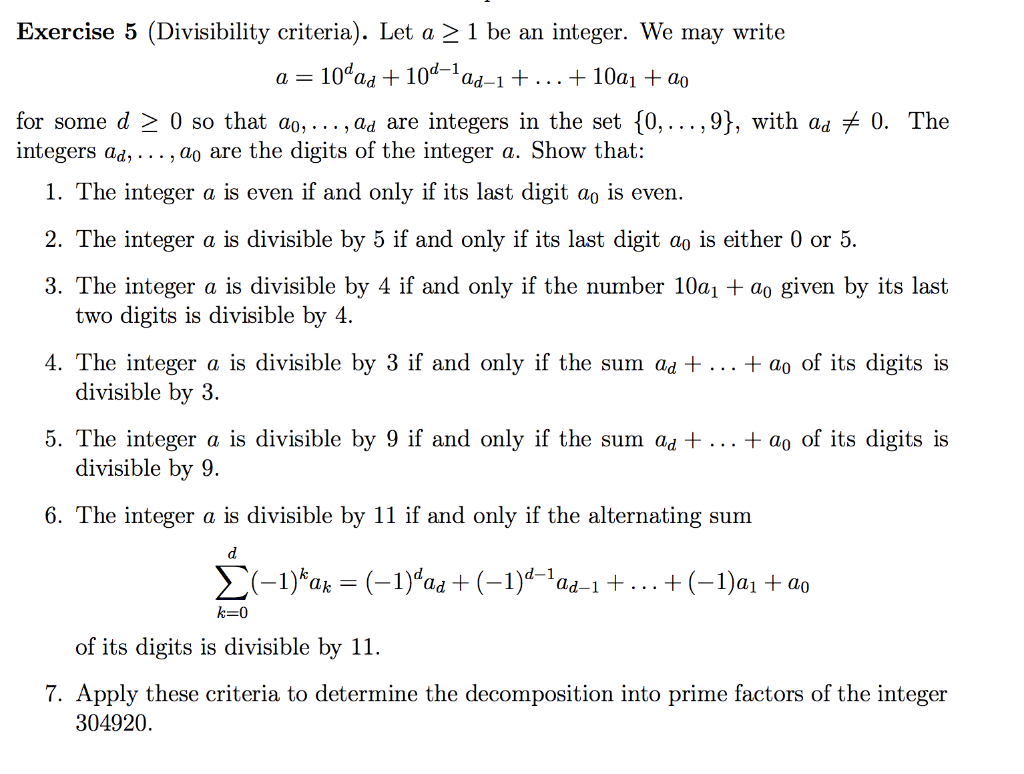 Solved Exercise 5 (Divisibility criteria). Let a > 1 be an | Chegg.com