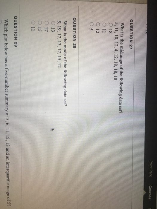 Solved Point Park Courses QUESTION 27 What is the midrange | Chegg.com