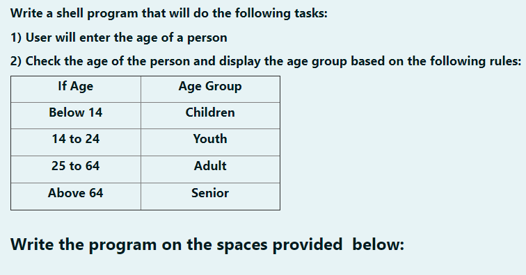 Solved Write a shell program that will do the following | Chegg.com