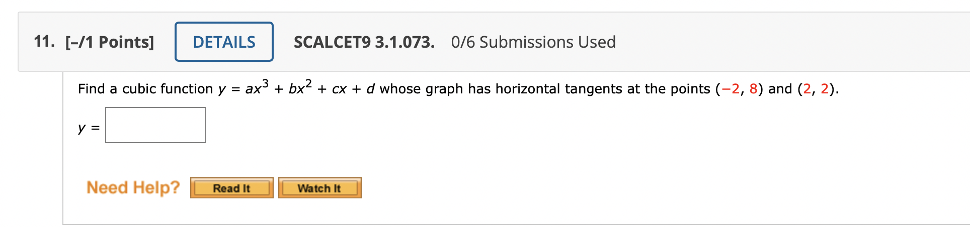 Solved [-11 Points] SCALCET9 3.1.073. 0/6 Submissions Used | Chegg.com