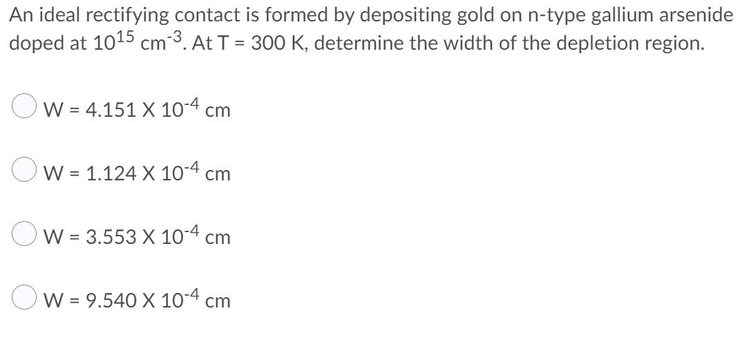 Solved An ideal rectifying contact is formed by depositing | Chegg.com