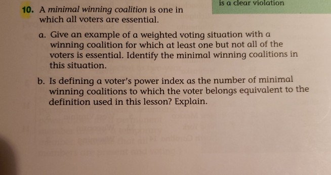 is a clear violation 10. A minimal winning coalition | Chegg.com