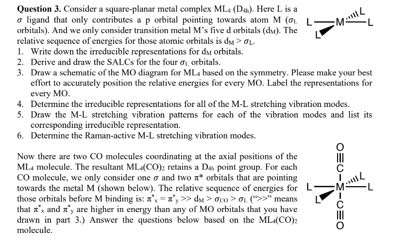 Question 3. Consider a square-planar metal complex | Chegg.com
