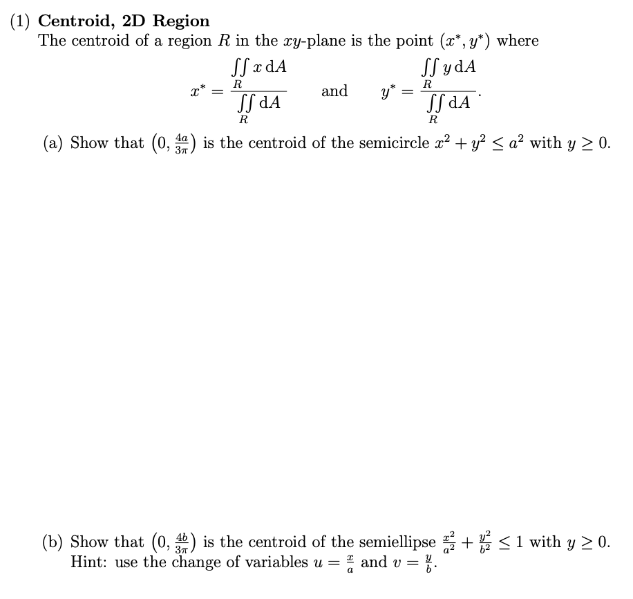 Centroid, 2D Region The centroid of a region R in the | Chegg.com