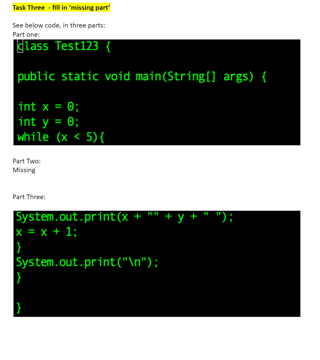 Solved Please do Task One (including Programs 1, 2 and 3), | Chegg.com