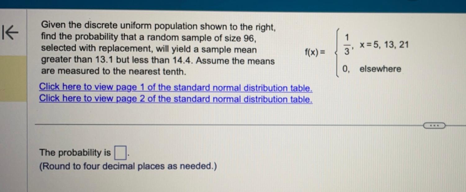 Solved Given the discrete uniform population shown to the | Chegg.com
