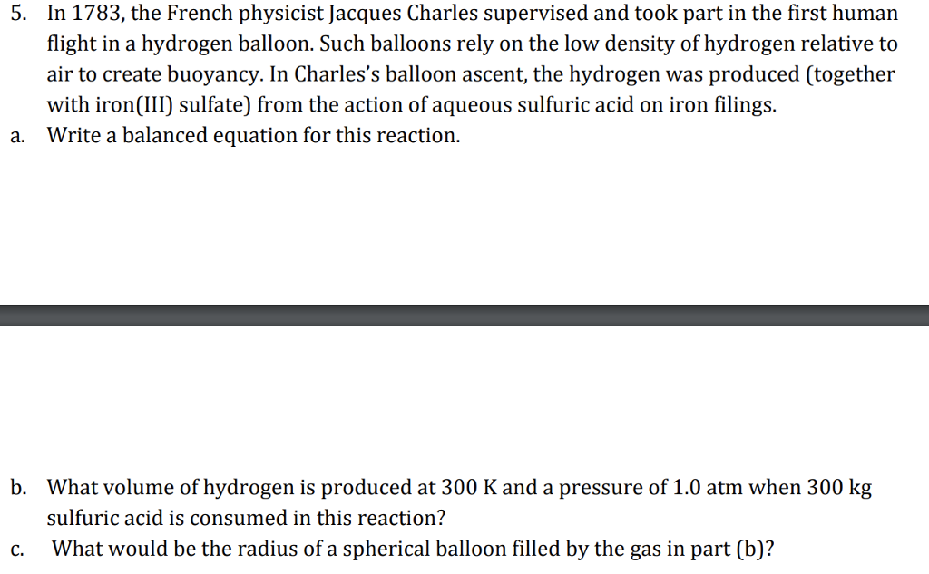 Solved In 1783, the French physicist Jacques Charles | Chegg.com