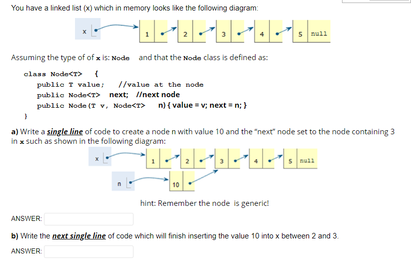 Solved You have a linked list (x) which in memory looks like | Chegg.com