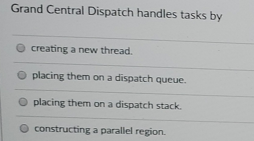 Solved Grand Central Dispatch handles tasks by creaung a new | Chegg.com