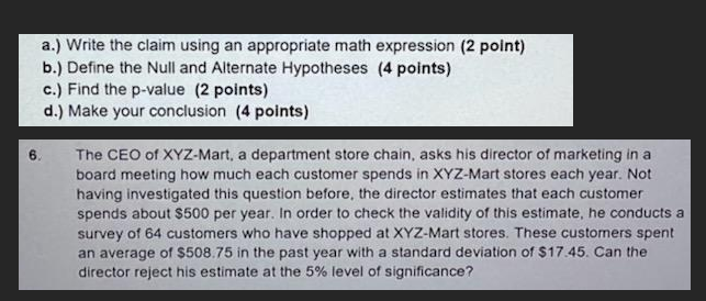 Solved a.) Write the claim using an appropriate math | Chegg.com