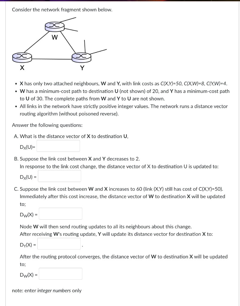 Solved Consider the network fragment shown below. - X has | Chegg.com