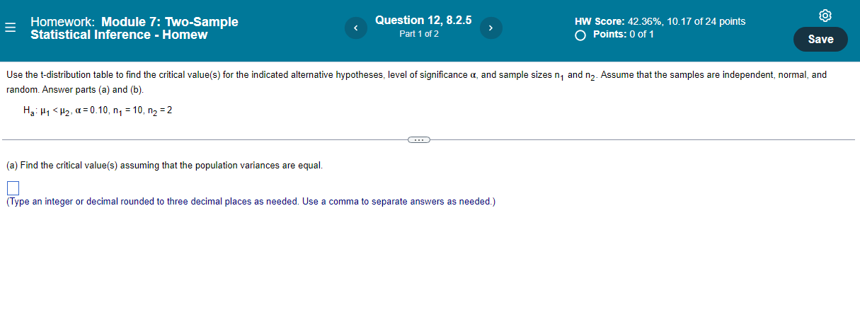 Solved O E Homework: Module 7: TWO-Sample Statistical | Chegg.com