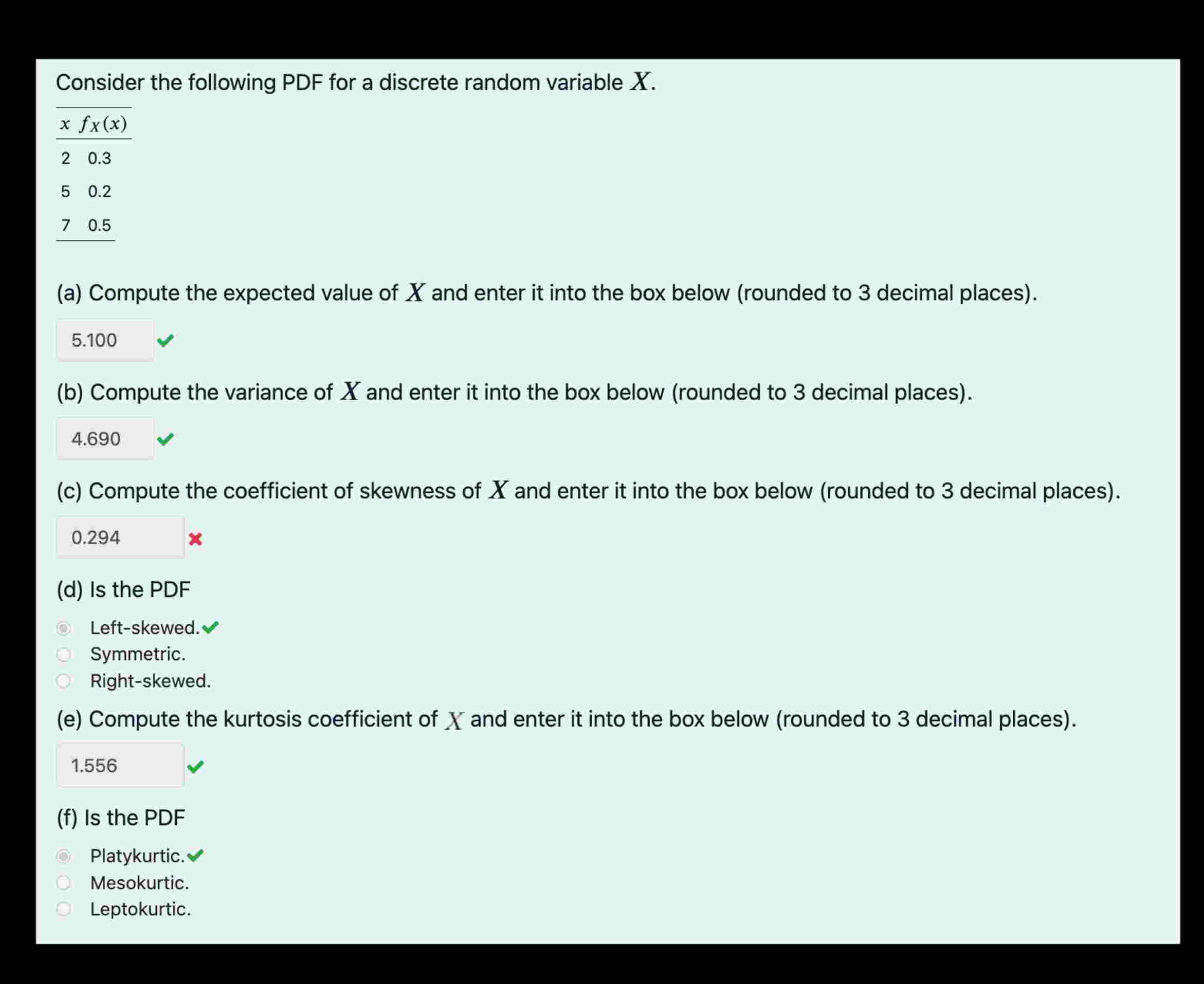 Consider the following PDF for a discrete random | Chegg.com