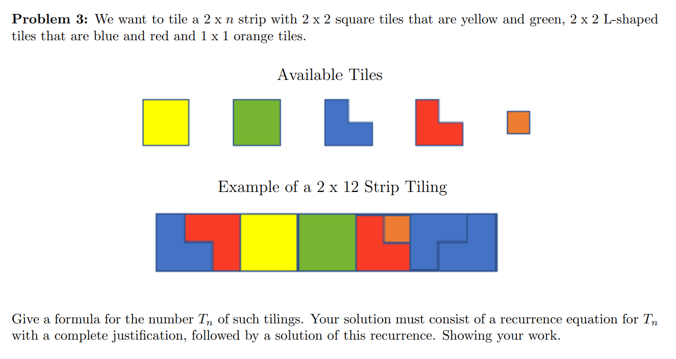 Solved Problem 3: We want to tile a 2×n strip with 2×2 | Chegg.com