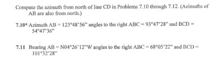 Solved Compute the azimuth from north of line CD in Problems | Chegg.com