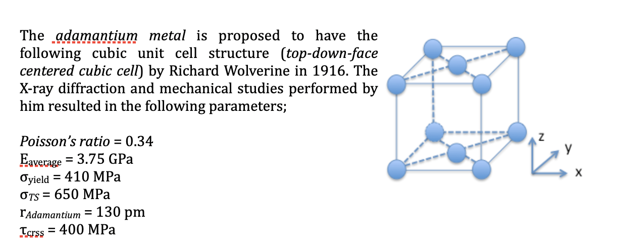Solved The adamantium metal is proposed to have the | Chegg.com