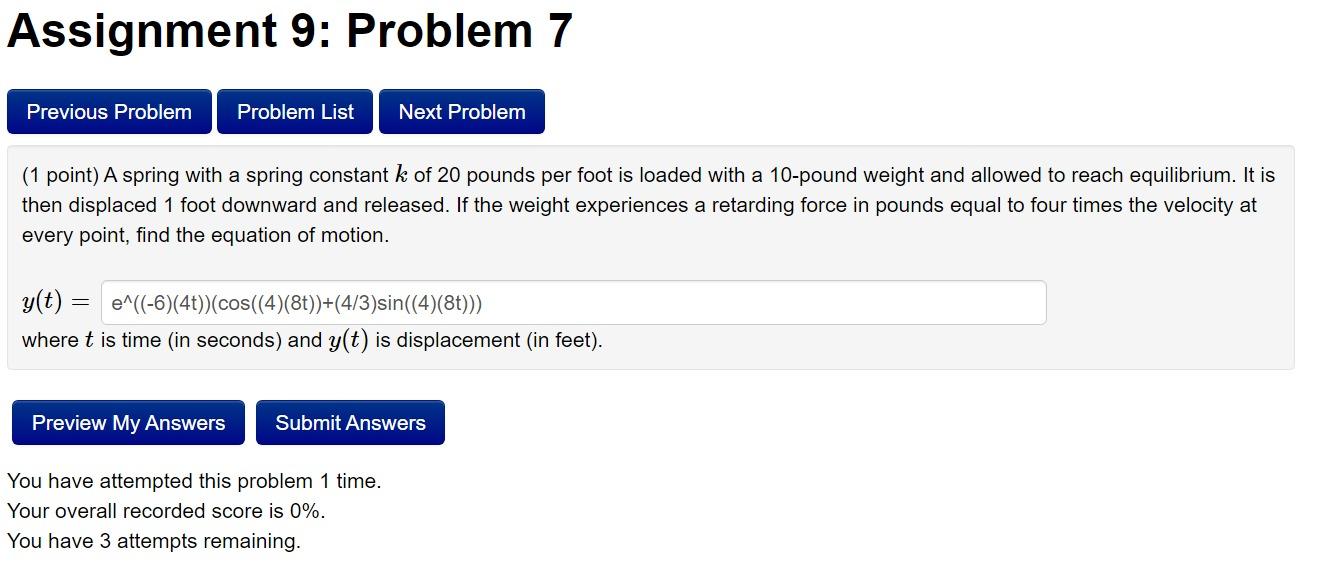 Solved Assignment 9 Problem 7 Previous Problem Problem List 4356