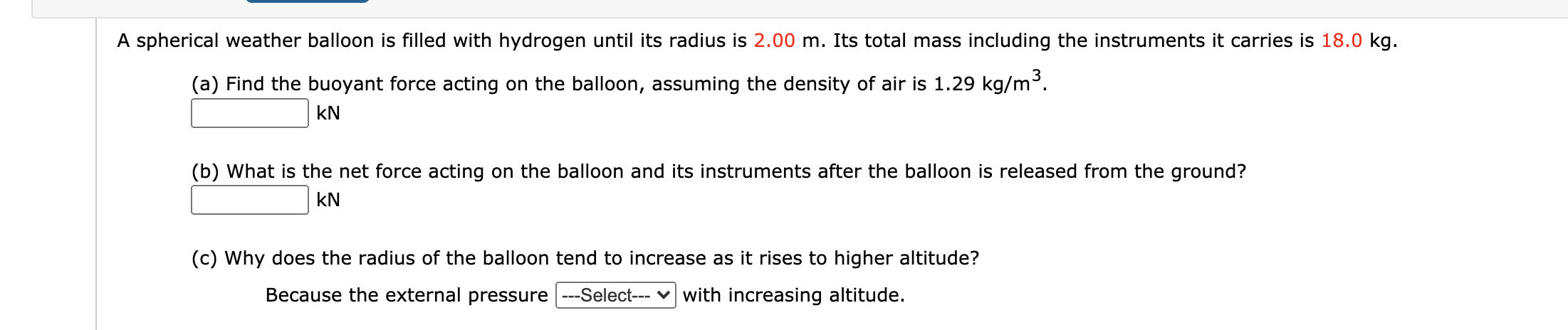 Solved A spherical weather balloon is filled with hydrogen | Chegg.com