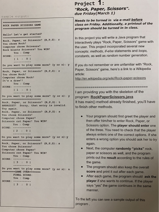 Solved Project 1 "Rock, Paper, Scissors". due Friday(March | Chegg.com