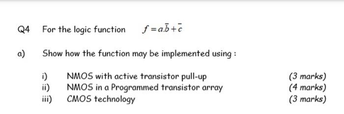 Solved code class="asciimath">f=a Q4 ﻿For the logic function | Chegg.com
