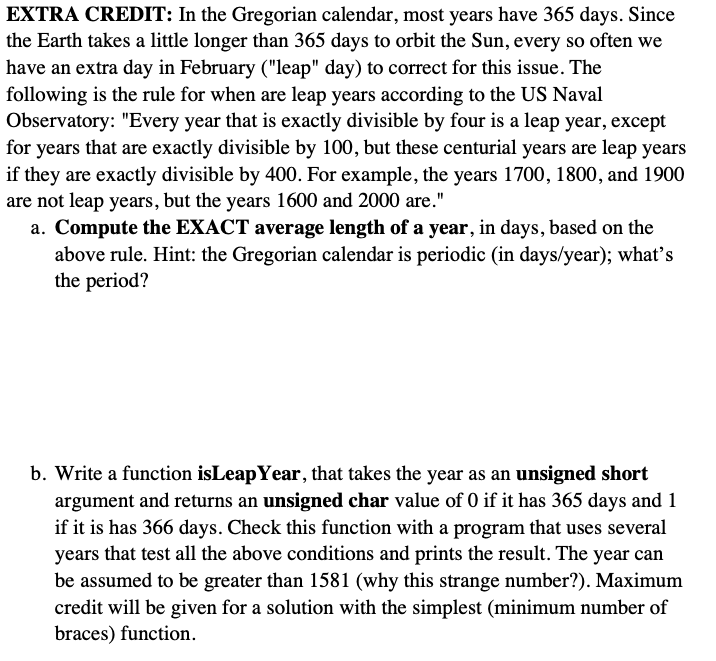 Solved EXTRA CREDIT: In the Gregorian calendar, most years | Chegg.com