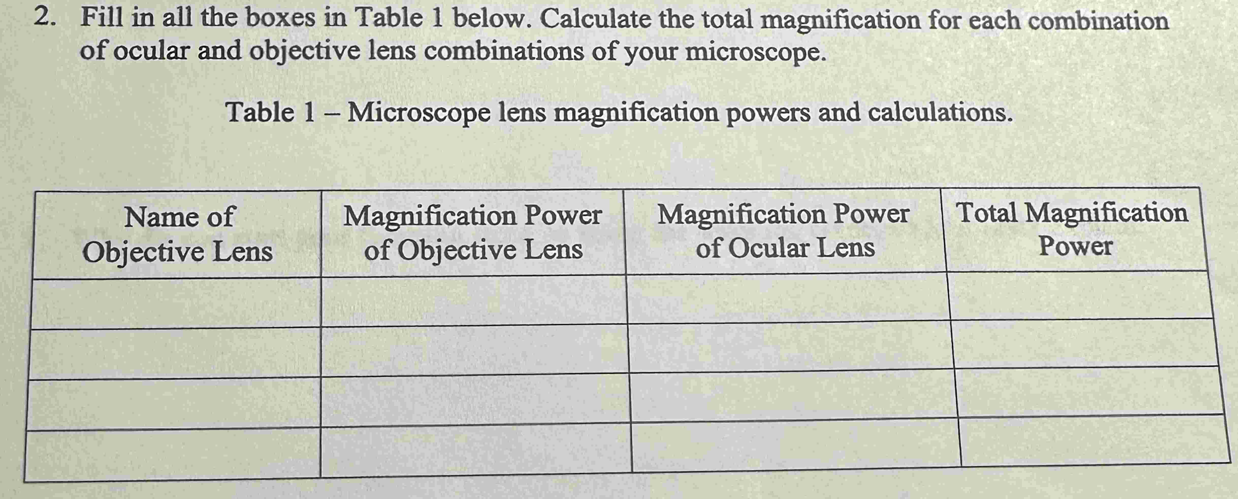 Solved Fill in all the boxes in Table 1 ﻿below. Calculate | Chegg.com