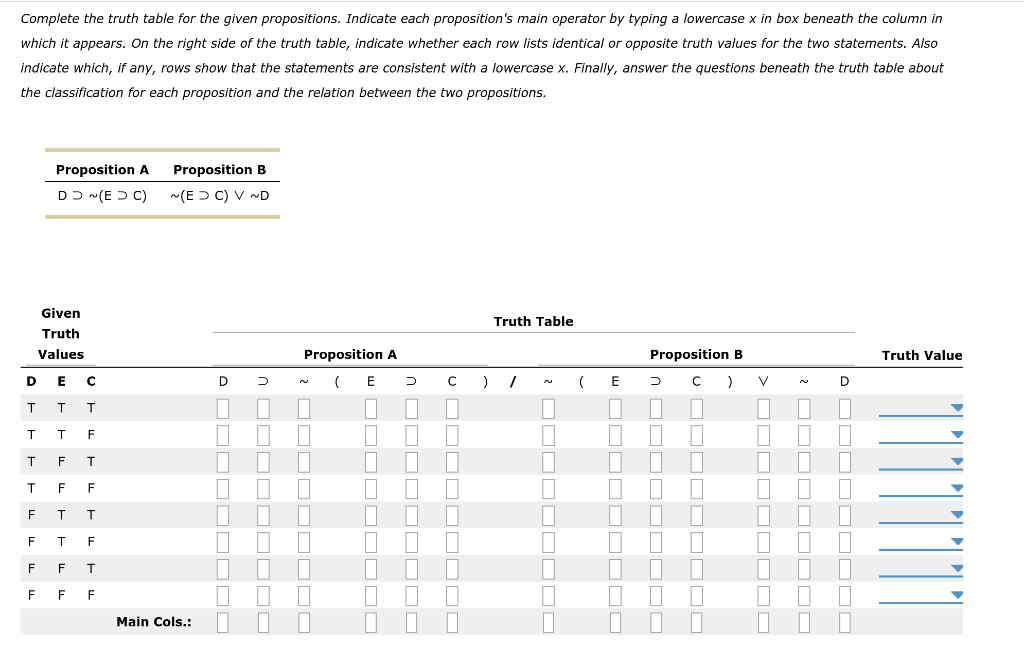 Complete the truth table for the given propositions. | Chegg.com
