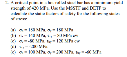 2. A critical point in a hot-rolled steel bar has a | Chegg.com
